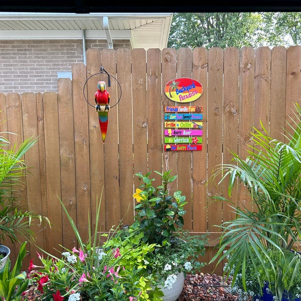 Backyard Paradise Hand Painted Wood Wall Hanger Sign Personalized Tiki ...