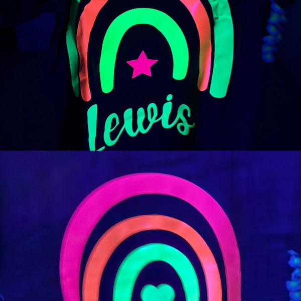 UV Neon Rainbow Personalised Glow Child Kids T Shirt Girl/boy Unisex T ...
