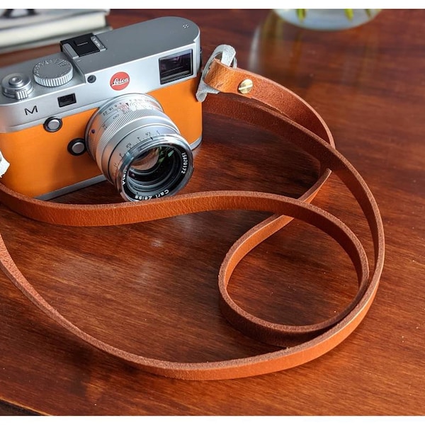 Brown Black Vegetable Tanned Leather Compact Camera Neck Strap ...