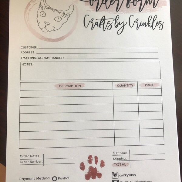 ADD Your LOGO Editable Order Form Template Printable Business Invoice ...