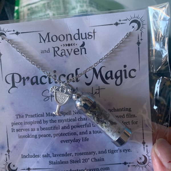 Practical Magic Spell Jar Amulet Necklace, Witchy Crystal Charm Jewelry ...