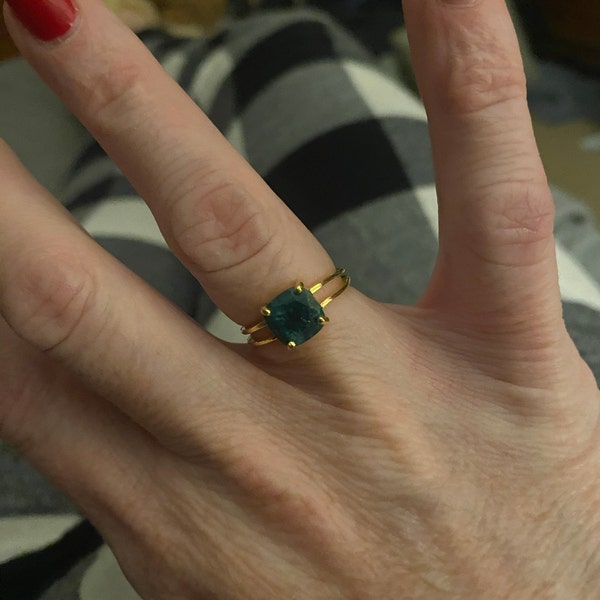 Emerald Double Band Ring, Raw Emerald Double Band Ring, Gold Raw ...