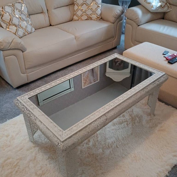 Silver Moroccan Embossed Metal Glass Console Side Hall Dressing Table ...
