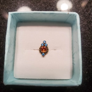 Rose-gold-anodized Orange & Teal CZ Beaded Cluster Implant Titanium ...