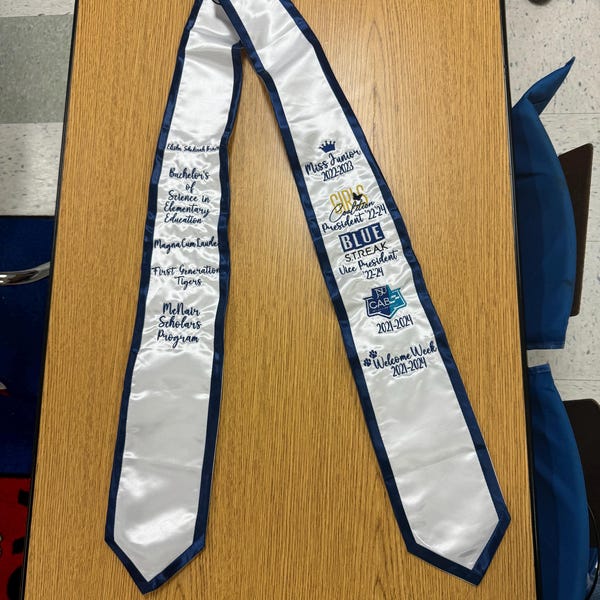72" Custom Graduation Stole With Trim, Vinyl Graduation Stole ...