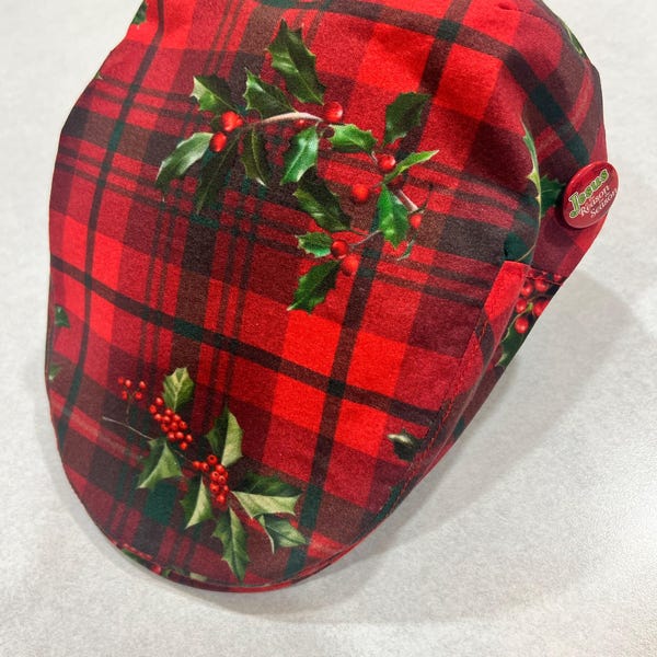 Holiday Christmas Holly Plaid Print Cotton Jeff Cap, Ivy Cap, Driving ...