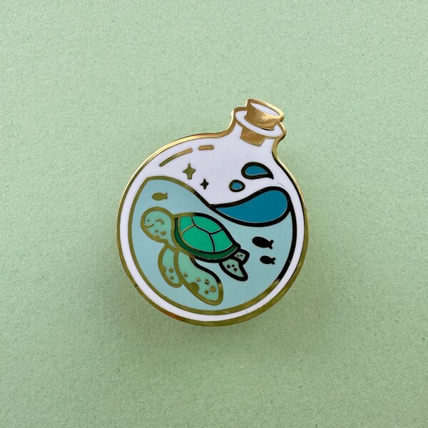 Coral Reef & Manta Ray Pin, Ocean in a Bottle Gold Hard Enamel Pin, Sea ...