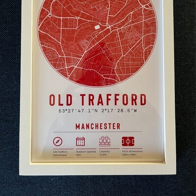 Manchester United Old Trafford Map Prints & Frames Man U Print Red ...