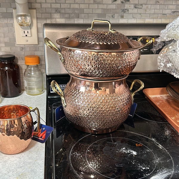 Handcrafted Red Copper Cookware Set, Antique & Vintage Design for Even ...