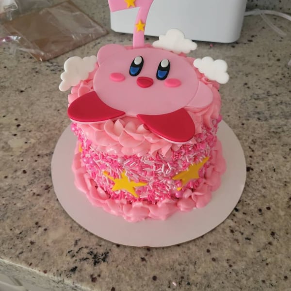 Kirby Cake Topper Kirby Birthday Cake Edible Fondant - Etsy