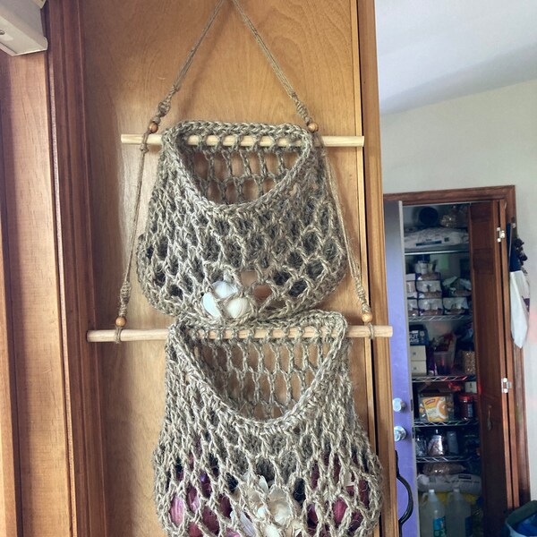 Jute Wall Hanging Basket. 3 Tier. Storage for Fruits, Vegetables, Onion ...