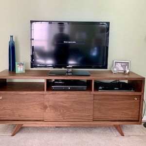 Walnut TV Stand MCM Media Console Mid Century Modern Credenza Handmade ...