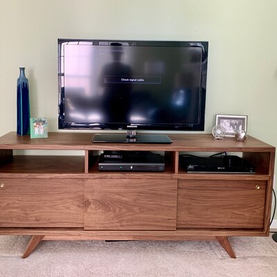 Walnut TV Stand MCM Media Console Mid Century Modern Credenza Handmade ...