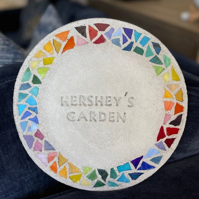Personalized Garden Stepping Stone With Mosaic Glass Rim large Rainbow ...