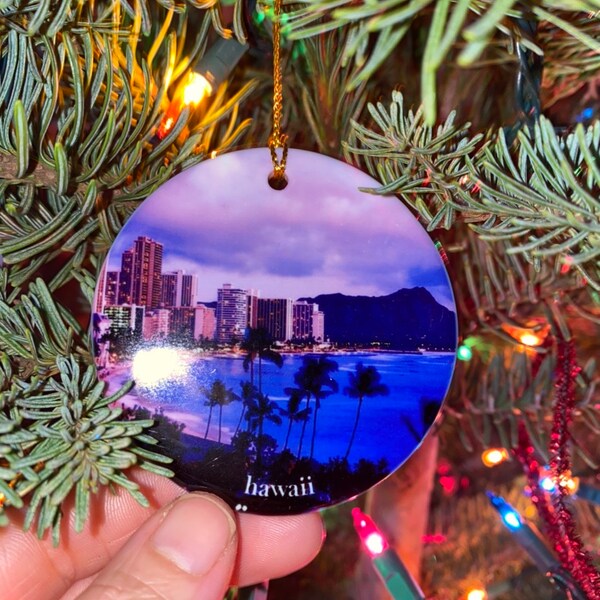 Hawaii Christmas Ornament in Porcelain With Waikiki Beach and Palm ...