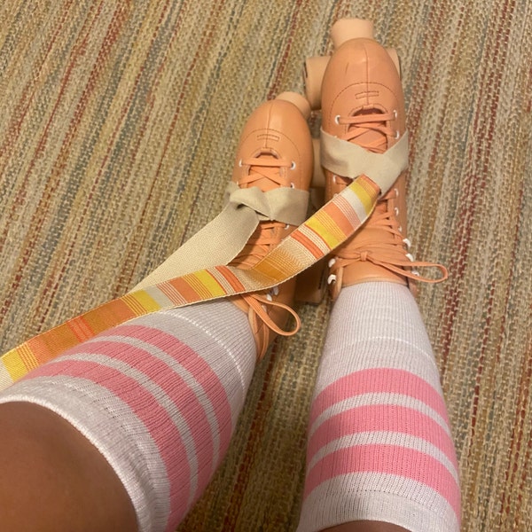 Retro Striped Knee High Skater Socks - Baby Pink Cotton Blend - Etsy