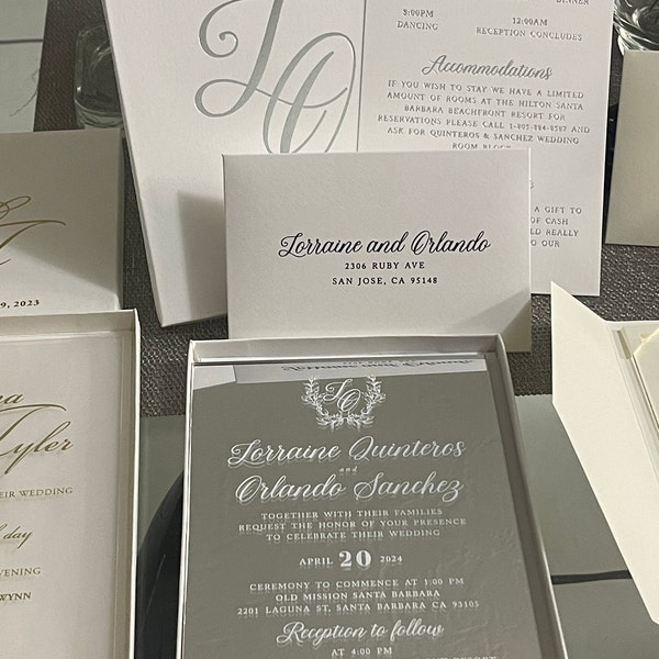 Silver Mirror Acrylic Wedding Invitation: Elegant White Box Suite ...