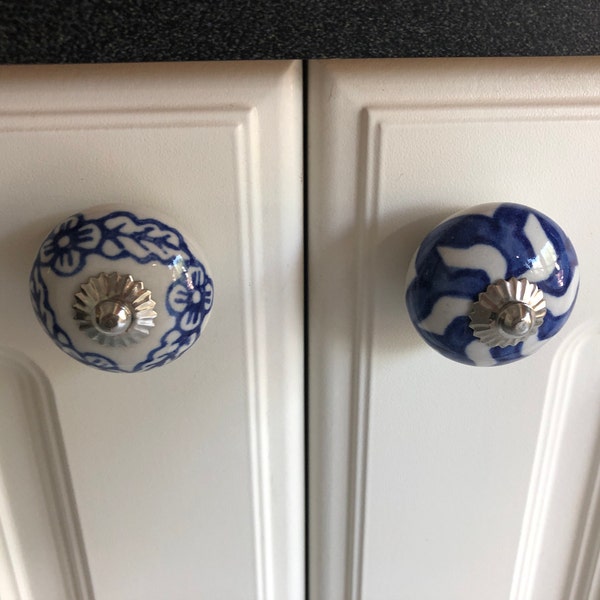 Assorted Blue and White Ceramic Knobs Ceramic Door Knobs Kitchen Cabinet Drawer Pulls - Etsy