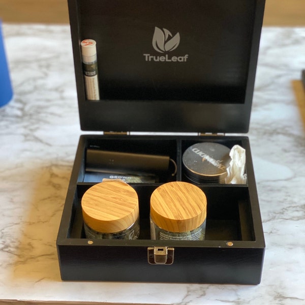 Trueleaf Black Wood Stash Box Set With Rolling Tray - Etsy