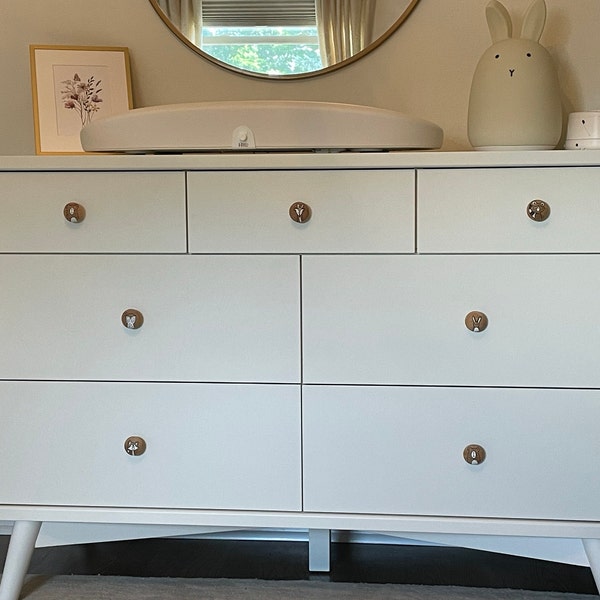 Woodland Forest Critter Nursery Knobs - Hand Painted Boho Bear, Deer, Raccoon, Rabbit, Owl, and ...