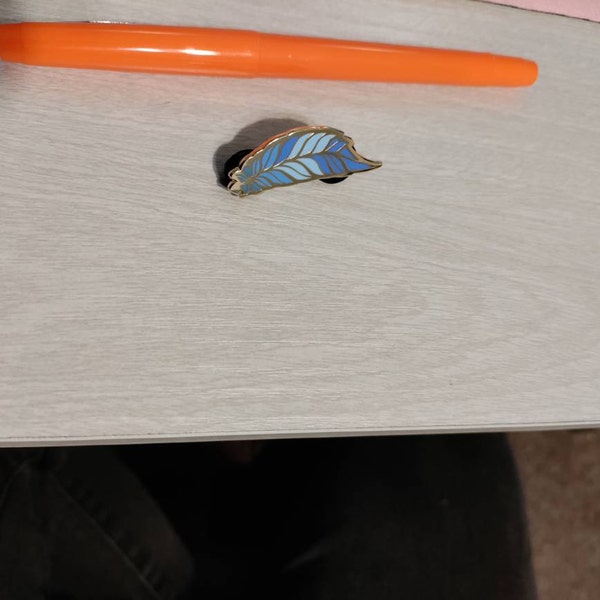 Harvest Moon Blue Feather Enamel Pin - Etsy