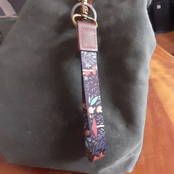 Wristlet Keychain - Forest Foliage Design - Mushroom, Forest Plant ...
