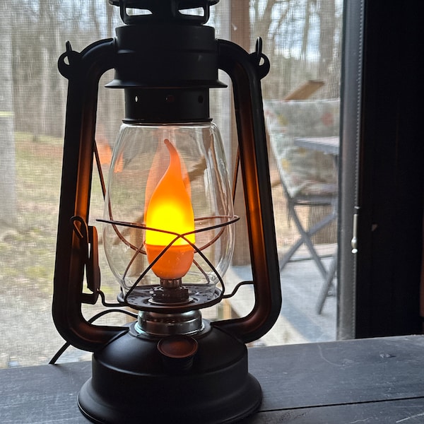 Electric Lantern Table Lamp FLAT BLACK | 12" Electric Hurricane Lantern ...