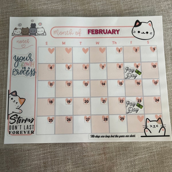 Printable Cute Cat Calendar - Undated Blank Calendar - Kawaii Pastel ...
