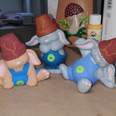 Cracked Pot Boy Bunnies 4 Set of 3 Ceramic Bisque Ready - Etsy