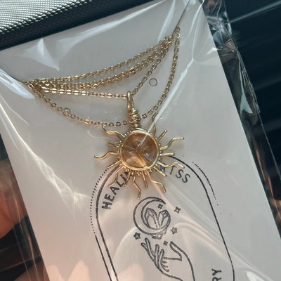 Sun Necklace/ Wire Wrapped Sun/ Handmade Wire Wrapped Sun /crystal ...