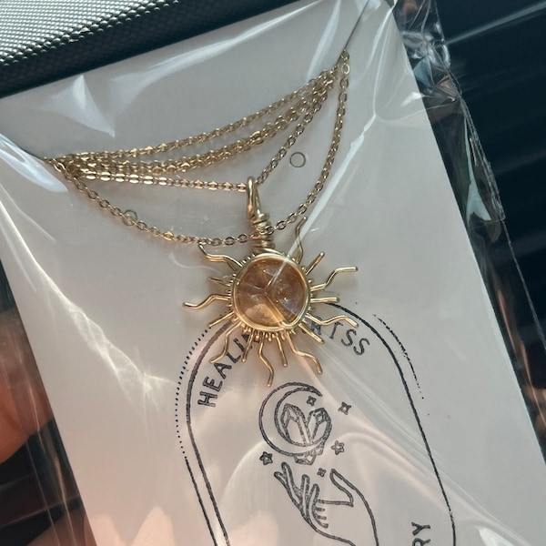 Sun Necklace/ Wire Wrapped Sun/ Handmade Wire Wrapped Sun /crystal ...