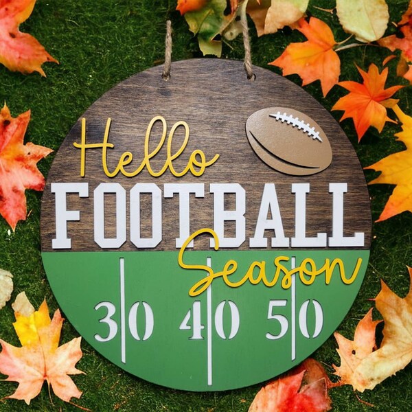 Hello Football Season Sign, Digital Download, Round Door Hanger Svg ...