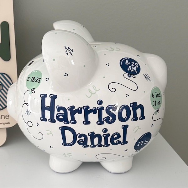 Hand Painted Personalized Piggy Bank for Boy Large Size Coin Bank Gift ...