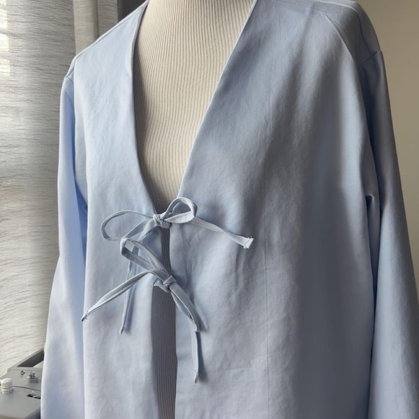 Tie Front Linen Top Sewing Pattern: Long Sleeve (PDF) - Etsy