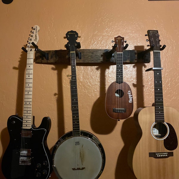 Four Guitar Hanger Made From Whiskey Barrel | 4 Guitar Holder/wall ...