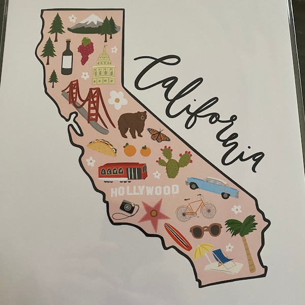 Illustrated Oregon Art Print, Cute Oregon Map Print, Modern Oregon ...