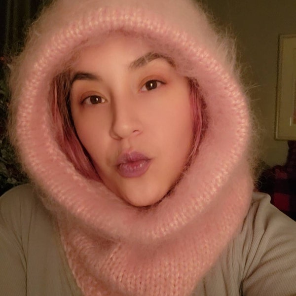 Mohair Balaclava, Pink Mohair Balaclava, Open Face Mask, Full Face Knit ...