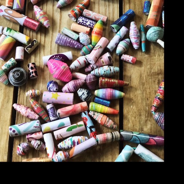 Assorted Recycled Magazine Handmade Paper Beads 1” Set of 20: New Bulk ...