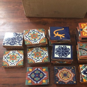 Talavera Mexican Hand Painted Tile Folk Art Sample Tile 4x4 | Etsy