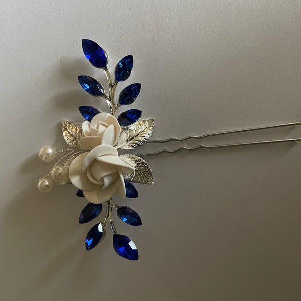 Blue Bridal Hair Comb Something Blue Hair Comb Sapphire Blue Crystal ...