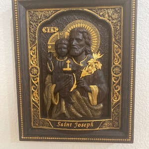 Saint Joseph Wood Carved Religious Personalised Icon Wall Hanging Art ...