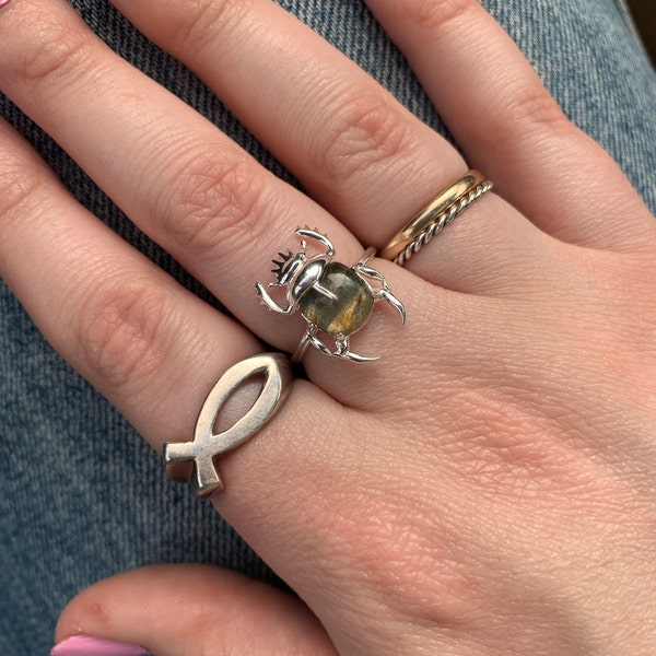 Sacred Scarab Gemstone Ring - Etsy