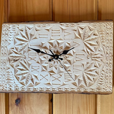 Chip Carved Darkstained Clock. - Etsy