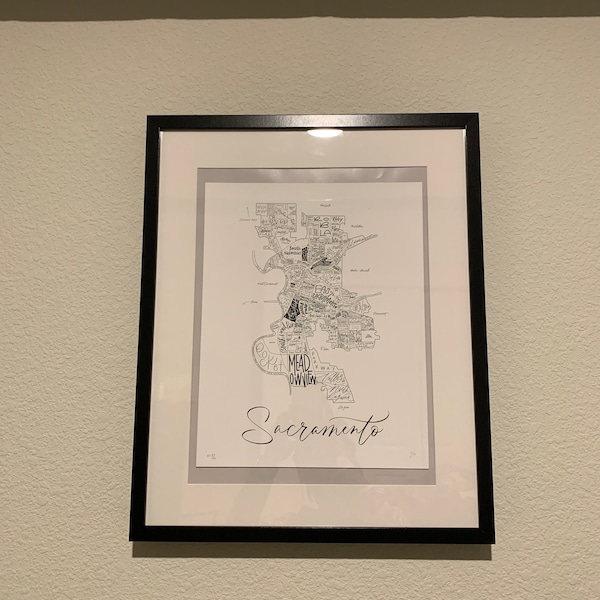 Sacramento, CA Neighborhood Map Print - Hand Lettered - Map of ...