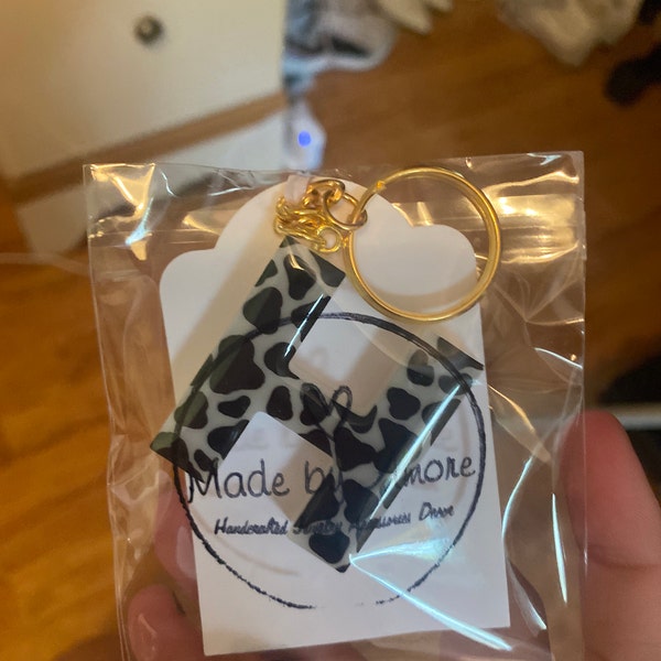 Cow Print Letter Keychain L Resin Keychain L Animal Print L ...