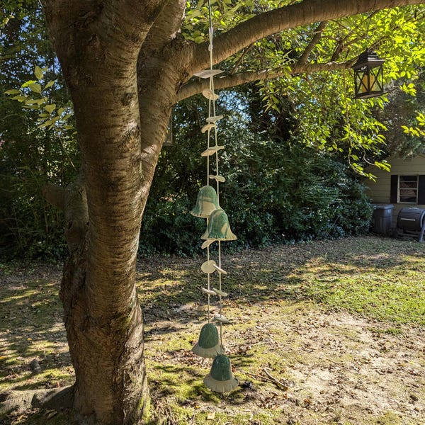 White Ceramic Hanging Wind Chime Bells by Poor House Pottery***double ...