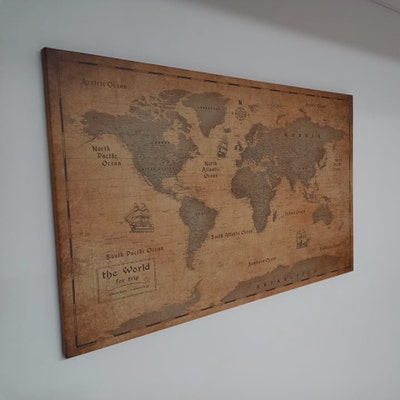 Personalized World Map Push Pin Map Pinboard Cork Canvas - Etsy