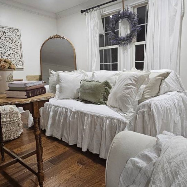 Slipcover | Ruffled Slipcover | Sofa Cover | Sofa Scarf | Slip Cover ...