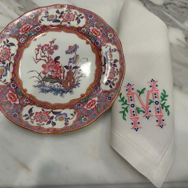 Embroidered Royal Dot Monogrammed Linen Dinner Napkins Set of Four - Etsy