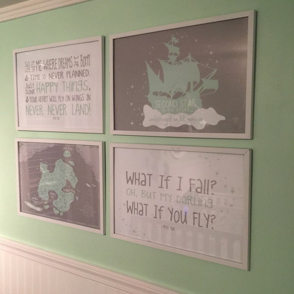Peter Pan Neverland Inspired Quotes (series 4B) - Set of 4 Art Print ...